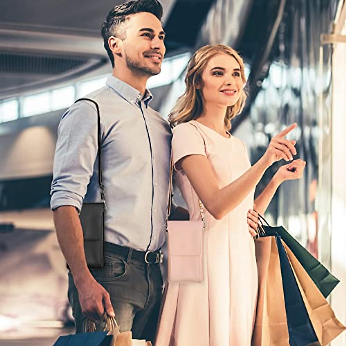 Ansxiy Black Leather Phone Purse with Clear Window, 6.7" Touchscreen Compatibility, Magnetic Closure & Waterproof - Crossbody Wallet Case with Shoulder Strap