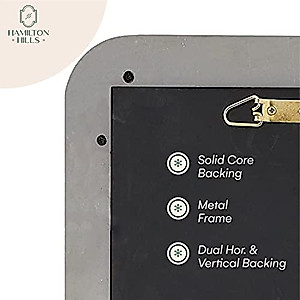 Hamilton Hills Contemporary Brushed Metal Wall Mirror | Glass Panel Black Framed Rounded Corner Deep Set Design | Mirrored Rectangle Hangs Horizontal or Vertical (30inch x 40inch)