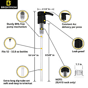 BRIGHTFROM Universal Dispensing Pump, Perfect for Shampoo & Conditioner 1L /33.8 OZ - Fits for Most Bottles or Any Refillable Bottles from 12oz to 33.8oz with 28/410 Neck Size, 2 Pack, White/Black