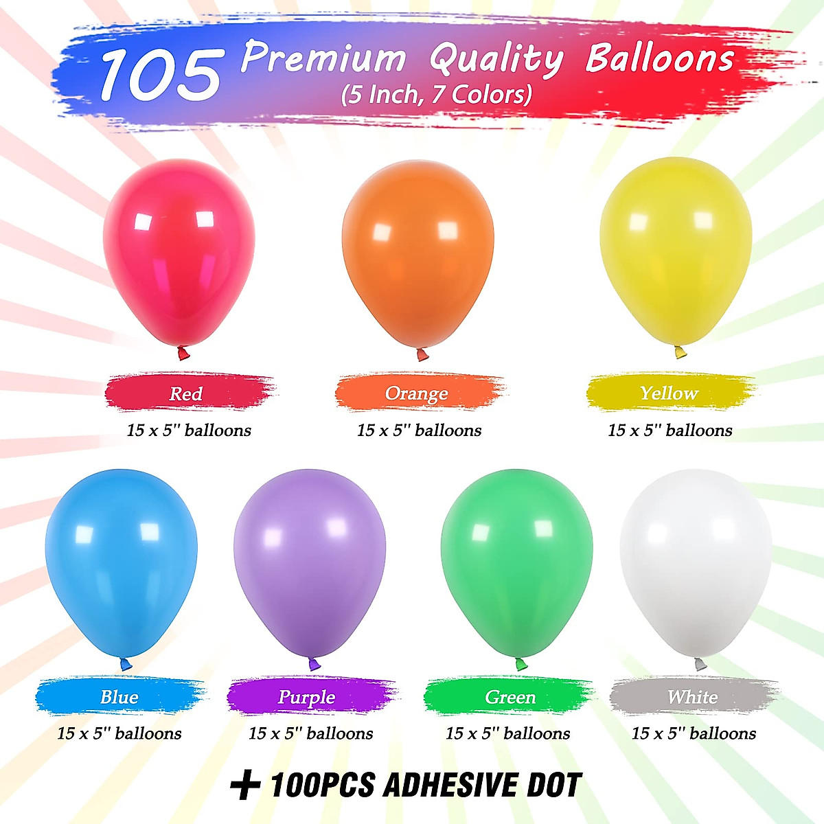 5 Inch Balloons Assorted Colors 105 Pieces, JOGAMS Rainbow Balloons Party Balloons for Birthday Party Wedding Baby Shower Picnic Festival Anniversary Decorations