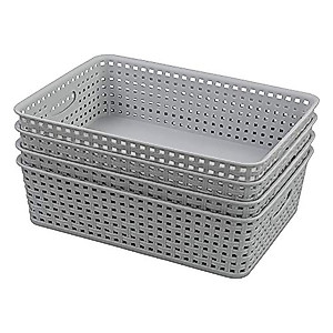 Dehouse Rectangular Plastic Storage Baskets Tray, Grey, Set of 4