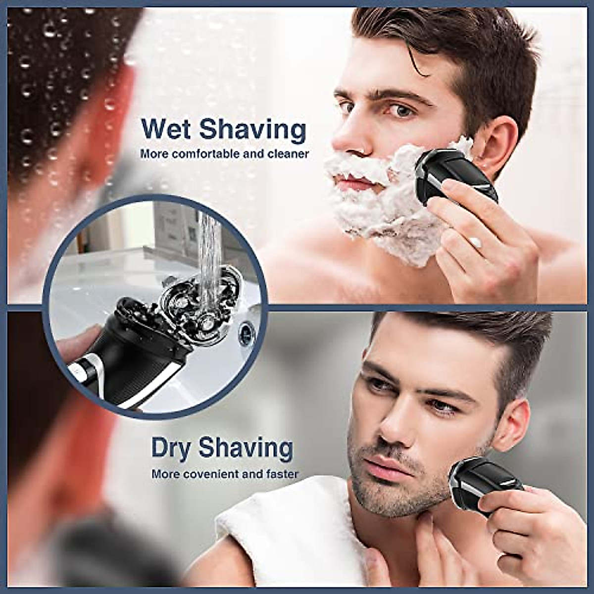 Men Electric Razor, ROAMAN Rechargeable Corded and Cordless Electric Shaver for Men with Pop-up Trimmer, Wet Dry IPX7 Waterproof LED Display 100-240v