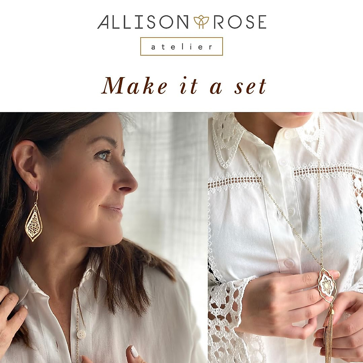 ALLISON ROSE ATELIER – Boho Filigree Two-Tone Dangle Earrings - Exquisite Handcrafted Jewelry for Boho Chic Style - Large Two Tone Worn Gold and Silver Plated Earring Set