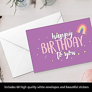 Hotcinfin Happy Birthday Cards Assortment Boxed Set, Bulk Assorted 60 Design Greeting Gift Cards With Envelopes,Stickers-Funny Blank Note for Friend, Kids,Men, Women,4X6