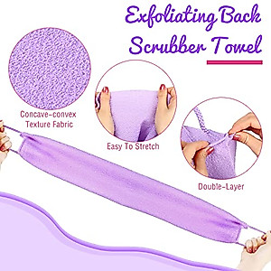 Back Scrubber for Shower Exfoliating Washcloth Back Cloth Body Extended Length Scrubber Towel Nylon Exfoliating Stretchable Pull Strap Wash Cloth for Bath Body Scrub Washcloth 2 Pack (Pink,Purple)