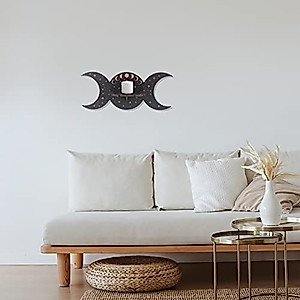 ARTIBETTER Sun and Moon Shelf: Wood Bohemian Style Crystal Display Shelf Wall Mount Storage for Crystals and Essential Oils