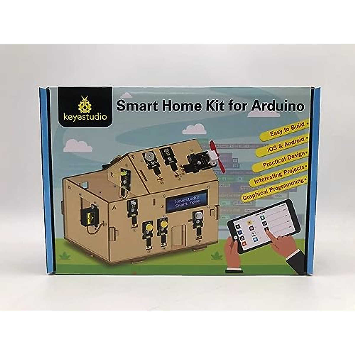 KEYESTUDIO Smart Home Starter Kit for Arduino for Uno R3, Electronics Home Automation Coding Kit, Wooden House DIY Sensor Kit STEM Set for Adults Teens 15+