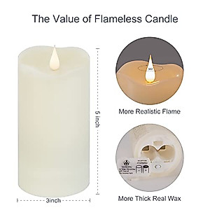TECHLONG Flameless Candles with Remote Timer, 3D Moving Flickering Flame Battery Operated Candles Lasting 1000+ Hours, 3" x 5" Ivory Real Wax Electric LED Pillar Candles, Set of 2