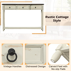 Giantex Console Table with 3 Storage Drawers - Entry Table, Rustic Farmhouse Entryway Table with Open Storage Shelf, Solid Wood Legs, Long Sofa Table for Living Room, Hallway, Narrow Console Table