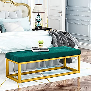 Lamerge Velvet Bench,Modern Upholstered Entryway Bench Bedside Bench, Dining Long Bench with Golden Metal Frame,Perfect for Dressing Room,Living Room,Hallway,Bedroom and So on,Emerald (LVB-E)