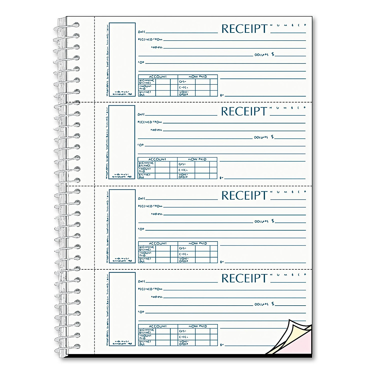 Rediform S16444WCL Spiralbound Unnumbered Money Receipt Book 2 3/4 x 7 Three-Part 120 Sets/Book