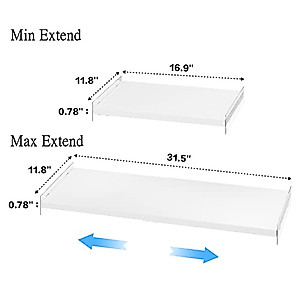 Benzoyl Adjustable Closet Shelf, Metal Expandable Wardrobe Shelves Organizer with Sticker for School Locker, Bedroom, Cabinet, Wardrobe, Cupboard, Kitchen -11.8'' Width