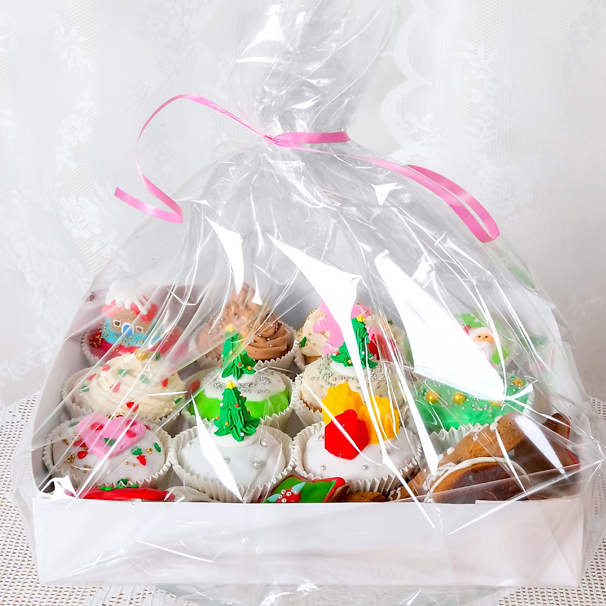 Morepack Large Cellophane Bags for Gift basket 30x30 Inches Clear Basket Bags 20 Pieces