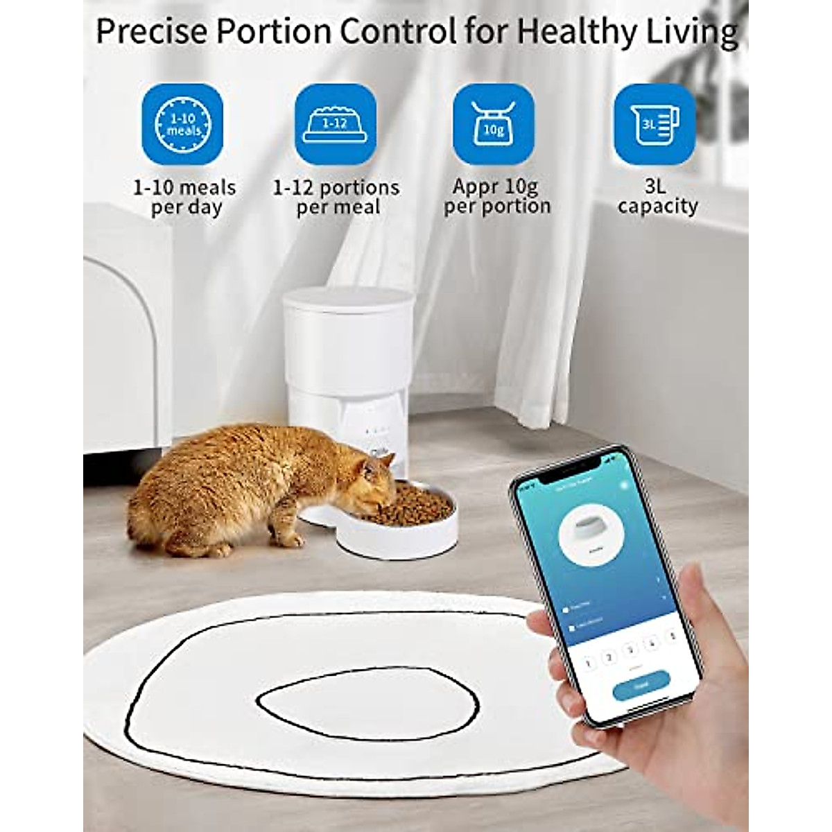 QLIFE Automatic Cat Dog Feeder: Dry Food Dispenser for Dog, Auto Pet Feeder, Portion Control Automatic Dog Feeder (White WiFi, 3L)
