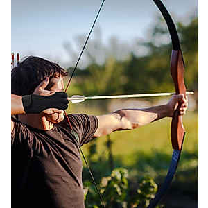 ChinFun Archery Gloves Leather Practice Shooting Hunting Three Finger Archery Protective Gear Accessories for Youth Adult Beginner Black S