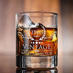 60th Birthday Gifts for Men Whiskey Glass Set - 60th Birthday Decorations, Party Supplies - 60 Year Anniversary, Bday Gifts Ideas for Him, Dad, Husband, Friends - Wood Box & Whiskey Stones & Coaster