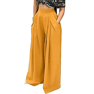 NRTHYE Womens Palazzo Long Pants High Waist Wide Leg Stretchy Loose Fit Casual Trousers with Pocket