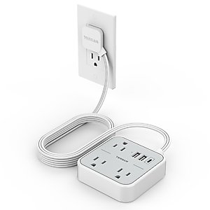 15 FT Extension Cord, TESSAN Slim Power Strip with Flat Wall Plug, Ultra Thin Flat Plug with 3 Outlets and 3 USB (1 USB C) Ports, Flat Long Cord for Cruise Ship Home Travel and Dorm Room Essentials
