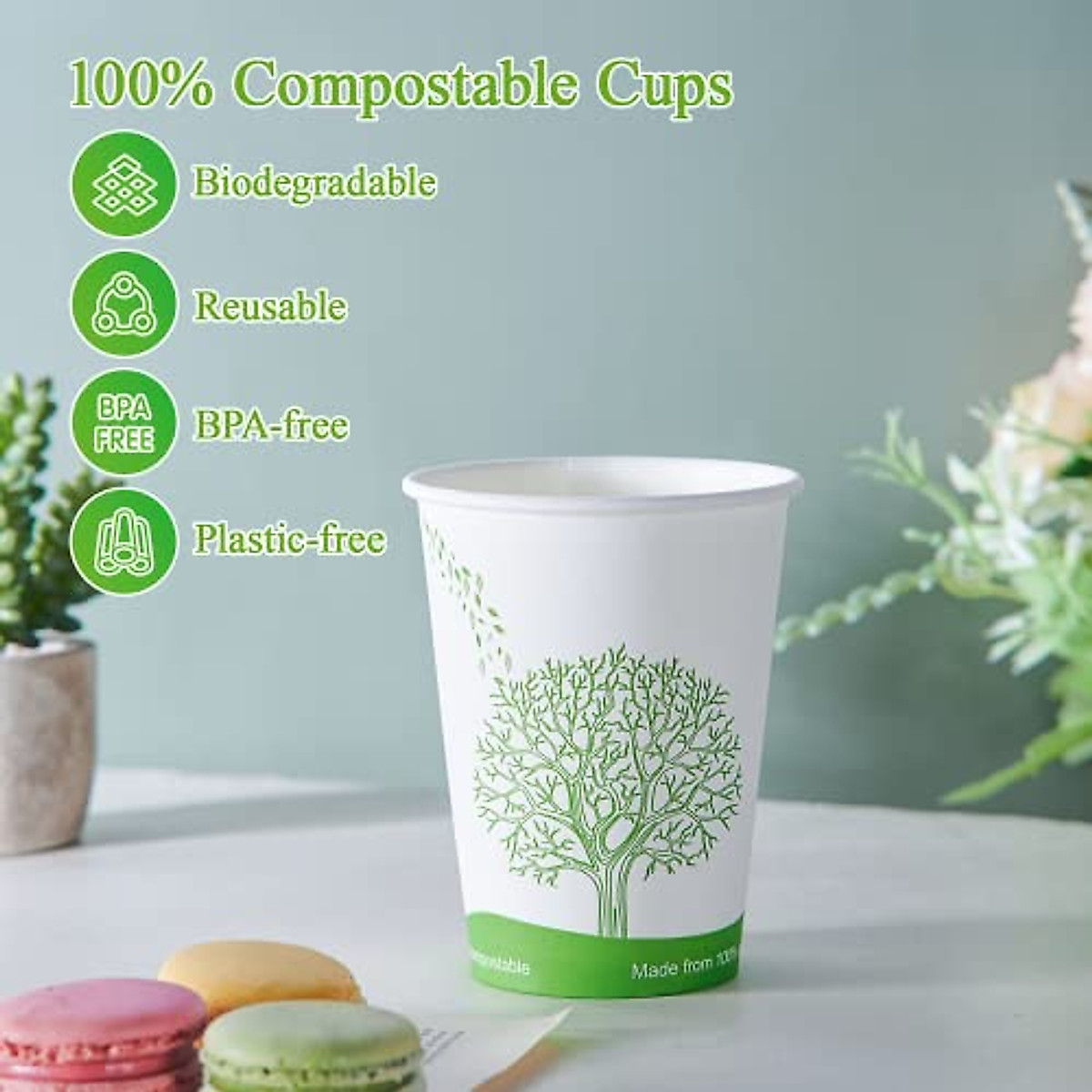 ECOLipak 240 Pack 12 oz Compostable Paper Cups, Biodegradable Disposable Paper Coffee Cups with PLA Lined, Eco-friendly Hot Drinking Cups for Party, Picnic,Travel,and Events