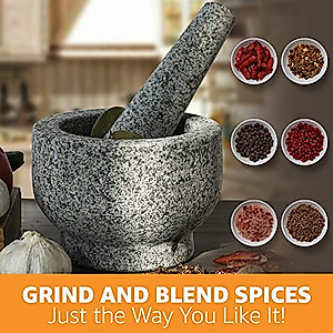 Heavy Duty Natural Granite Small Mortar and Pestle Set, Hand Carved, Make Fresh Guacamole at Home, Solid Stone Grinder Bowl, Herb Crusher, Spice Grinder, Unpolished Grey, 1.5 Cup, Grey
