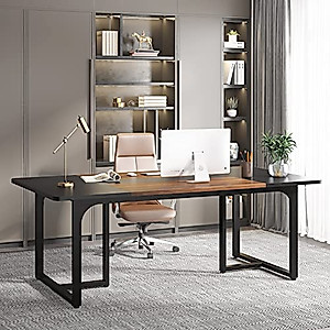 Tribesigns 70.86" Executive Desk, Large Office Computer Desk with Strong Metal Frame, Wooden Workstation Business Furniture, 8 People Rectangle Conference Table for Home Office