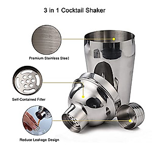 ProCattle 13 Piece Cocktail Shaker Set with Bamboo Stand, Stainless Steel Mixology Bartender Kit and Recipes, Bar Tools Set, Gifts for Men Dad Grandpa, Home Party, Bar Party, Travel - 25 OZ (750ml)