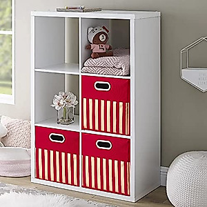 HSDT Fabric Storage Cube Bins 13x13x13 Inch Foldable Boxes Red Cloth Basket with Golden Strip Pattern for Shelves or Closet Organzier,QY-SC33-3