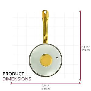 Holstein Housewares 2.5QT White Ceramic Nonstick Saucepan with Lid, Gold Color and Stainless Steel Handle, Golden Elegance