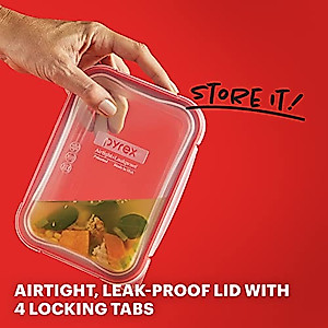Pyrex Freshlock Glass Food Storage Container, Airtight & Leakproof Locking Lids, Freezer Dishwasher Microwave Safe, 8 Cup