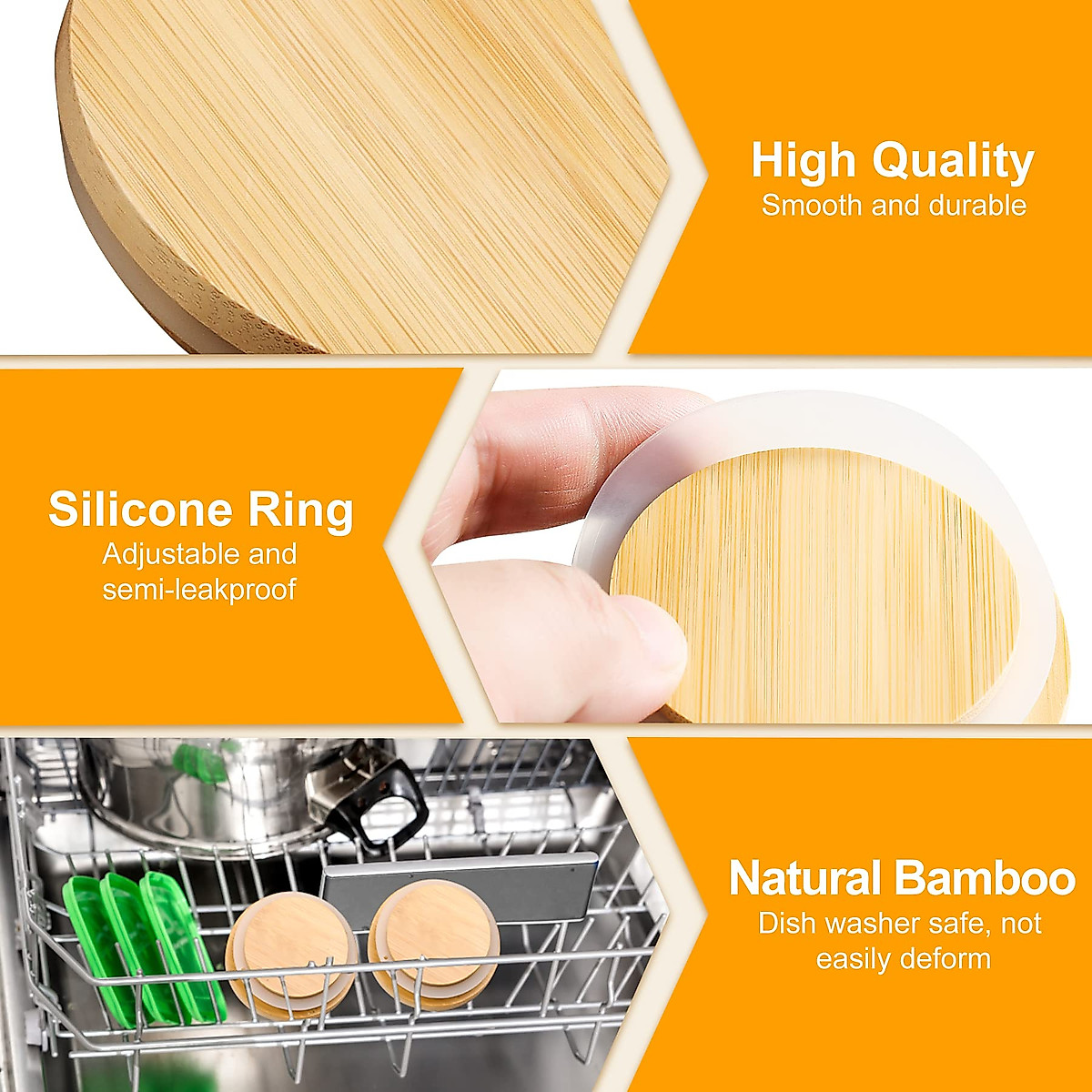 Bamboo Mason Jar Lids Regular Mouth Storage Canning Jar Lids, 6 Pack Lids with Decorative Chalkboard Labels and Pen for Regular Mouth Mason Jar