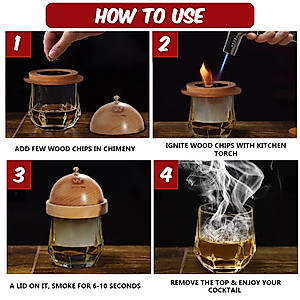 WONKYWARE Cocktail Smoker Kit with Torch Old Fashioned Drink Smoker kit with 6 Flavors Wood Chips for Bourbon Cocktail Smoker, Whiskey Smoker Infuser kit for Father, Husband, Friends (No Butane)