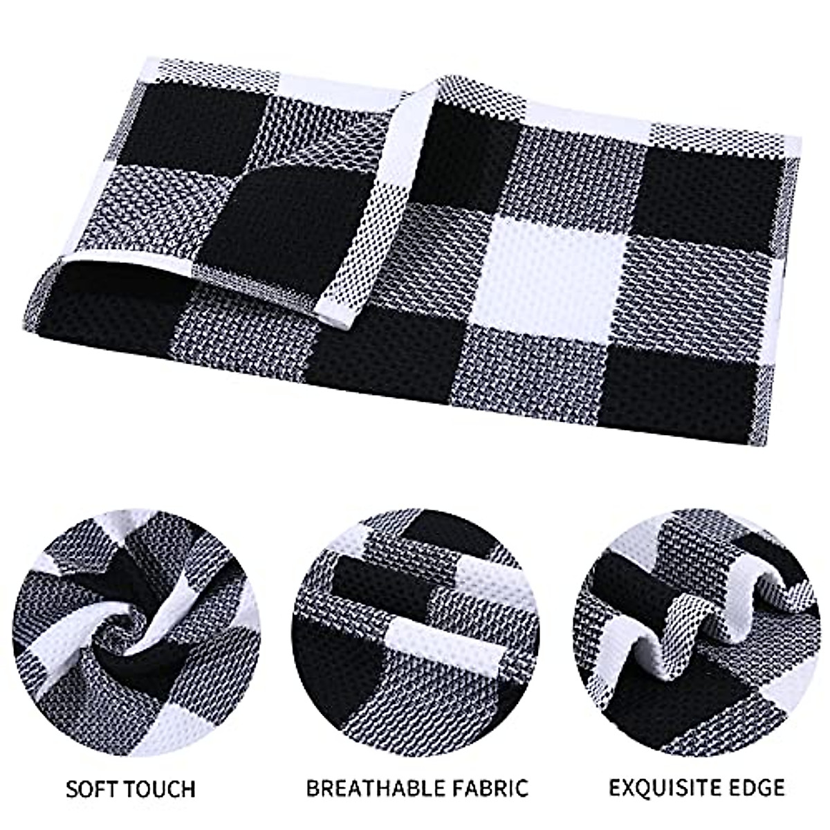 Mordimy 100% Cotton Waffle Weave Kitchen Towels, 13 x 28 Inches, Super Soft and Absorbent Buffalo Check Dish Towels for Drying Dishes, 4-Pack, Black & White