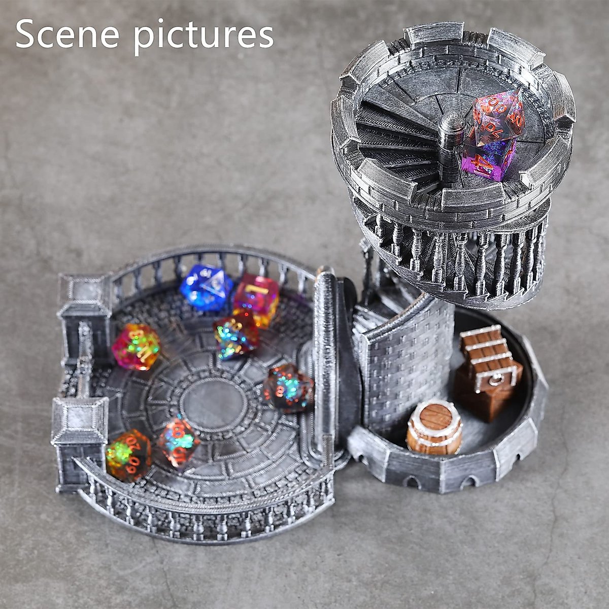 AUSPDICE DND Dice Tower - 36 Step Retro Color Tower for High Randomness in Table Games Like Dungeons and Dragons - Perfect Role Playing Game Gift (Ancient Silver Color)