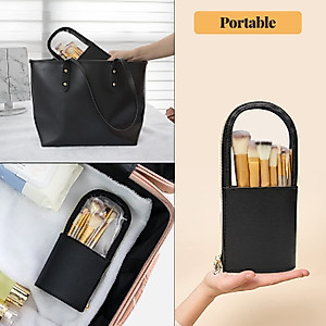 OCHEAL Makeup Brush Holders,Makeup Brush Organizer For Vanity,Portable Travel Makeup Brush Case, Makeup Artist Cosmetic Brushes Storage Bag Stand-Up Brush Cup Organizer-Black