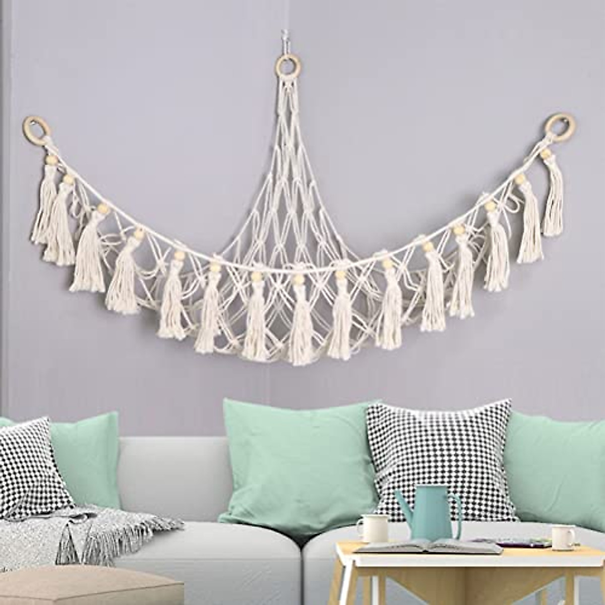 Enfudid Large Stuffed Animal Toy Hammock, 47 inch Toy Hammock Organizer for Stuffed Animal Display Corner Plush Toys Net Holder Boho Decor for Nursery Playroom Bedroom Kids Room Storage