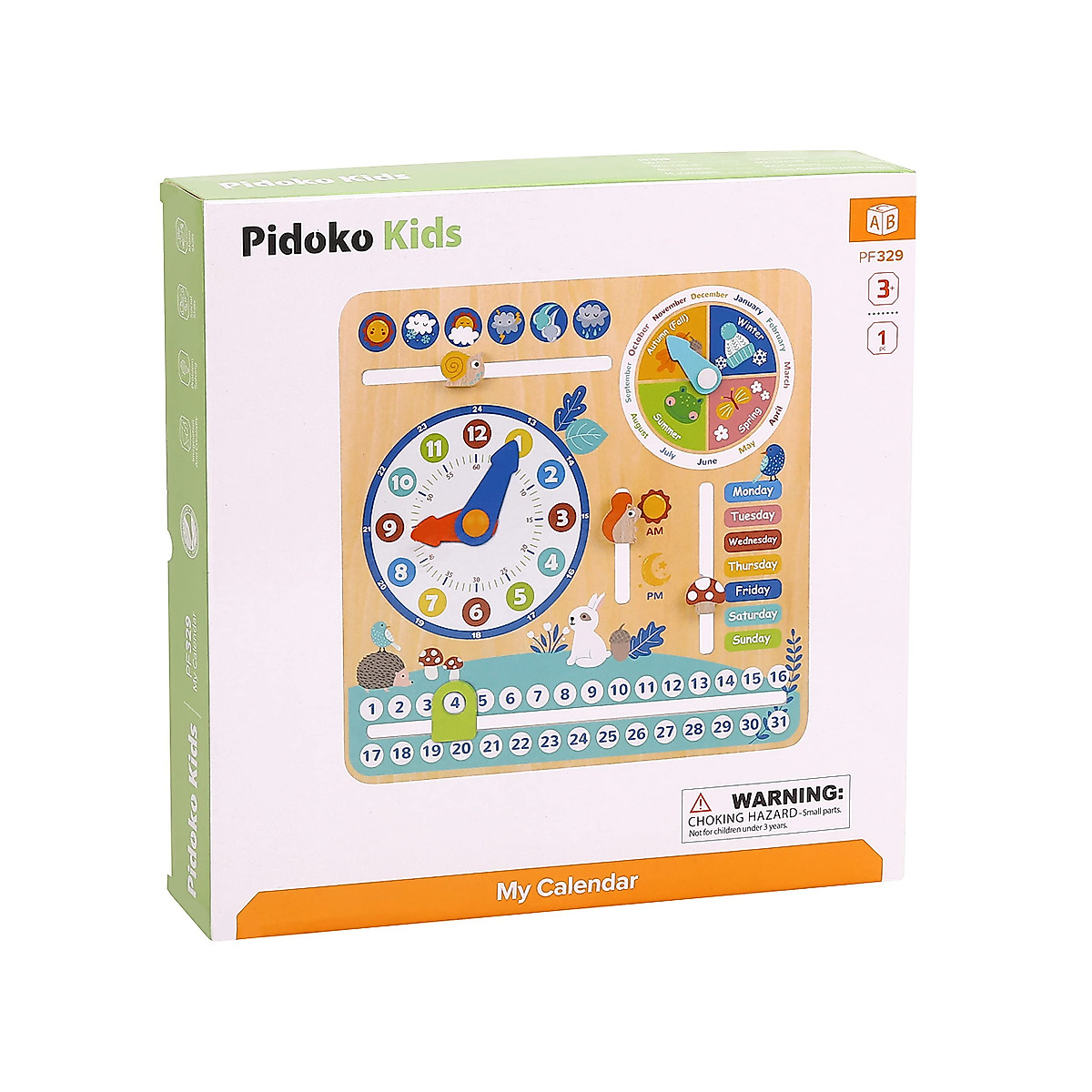Pidoko Kids Montessori Toys for 3 Year Old - All about Today Learning Board - Calendar Clock and Time Learning for Toddlers 3 4 5