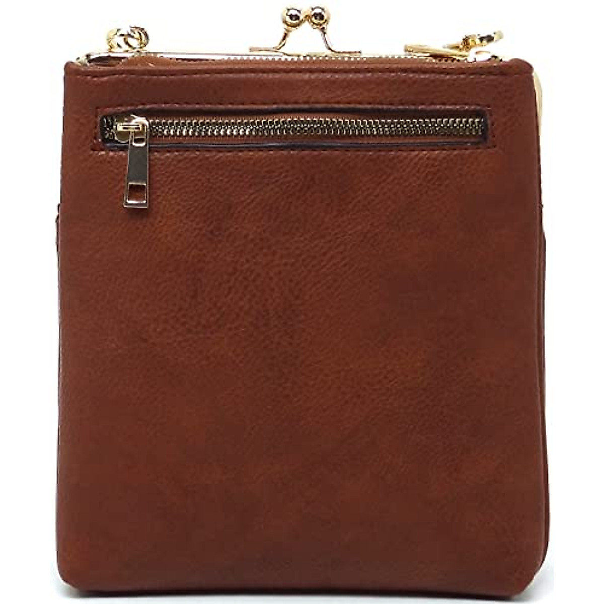 Fashion Kiss Lock Crossbody bag Double Compartment Crossbody Bag Multi Pocket Crossbody bag Satchel Purse (Brown)