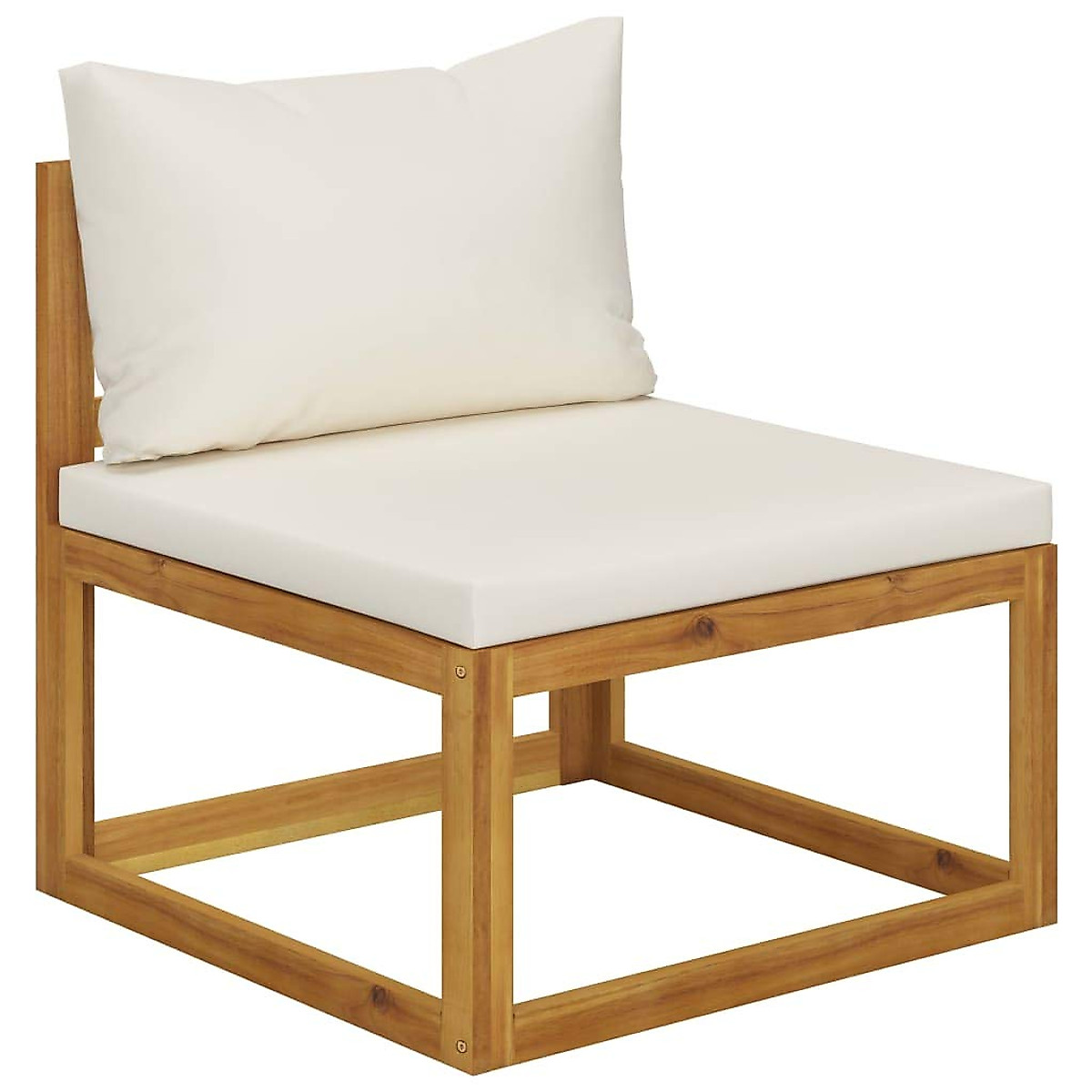 vidaXL Sectional Middle Sofa - Modular Acacia Wood Design, Cream White Cushion - Comfortable Outdoor Seating Solution, Perfect for Garden, Patio, and Lounge Set Configuration