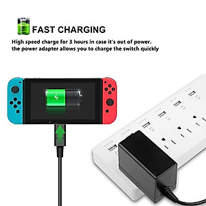 Support TV Mode AC Adapter Charger for Nintendo Switch, Power Supply 15V 2.6A Fast Charging for Switch Dock/Switch Lite and Pro Controller