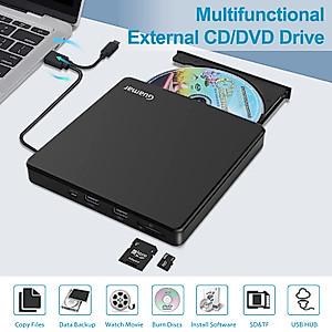Guamar External CD/DVD Drive for Laptop, CD Burner USB C Portable DVD Player CD ROM Disk Reader with SD TF Slot 2 USB Ports, Optical Disc Drive for PC Mac MacBook Windows Linux