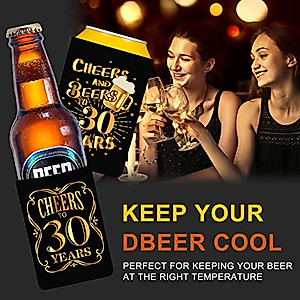 FANKUTOYS 30th Birthday Can Cooler Sleeves, Neoprene Beverage Bottle Can Sleeves - 30th Party Anniversary Decorations and 30th Birthday Gift for Men & Women, Black & Gold (12 Pcs)