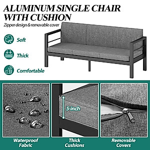 GARTOO Outdoor Aluminum 3 Seat Sofa Chair - Patio Furniture 3 Person Sofa with Waterproof Cushions, Modern Outside Weather Resistant Sofa Seat for Balcony, Garden, Poolside