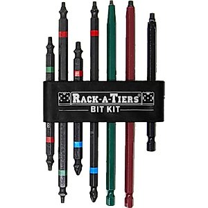 Rack-A-Tiers Rough-In Bit Kit - 7 pcs Driver Bit Set, Electrical Bits, Double Ended Impact Bits, Electrician Drill Bit Kit, Electrical Rough-In Impact Bits (Rough-In Kit) (72711)