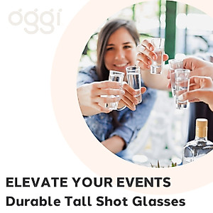 Oggi Tall Shot Glasses w/Heavy Base, Set 6 - Real Glass Shot Glass Set, Cool & Classic Design Ideal Groomsmen Gifts, Tequila Shot Glasses, Bachelor Party Favors for Men - 2oz / 59ml