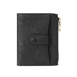 WESTBRONCO Small Wallets for Women Slim Bifold Credit Card Holder Vegan Leather Compact Card Case with Photo Slot Black