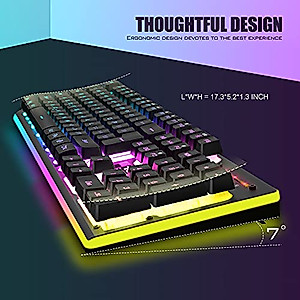 RedThunder K10 Wireless Gaming Keyboard, Rechargeable 3000mAh 2.4G LED Backlit Wireless Keyboard, Ergonomic Keyboard with Mechanical Feeling Keys for PC PS4 Xbox One Mac, Teclado Gamer, Black