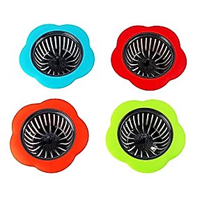Owfvlazi Silicone Kitchen Sink Filter Strainer Set,4.5'' Universal Bathroom Sink Drain Stopper for Kitchen Waste, Garbage,Vegetable,Fruits,4 Pack