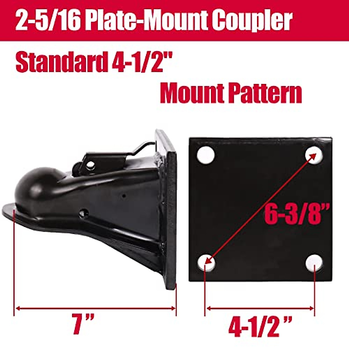 2-5/16 Flat Mount Trailer Coupler,14000LBS,Included Hardware Black Powder Coat Included 5/8 Grade 8 Bolts