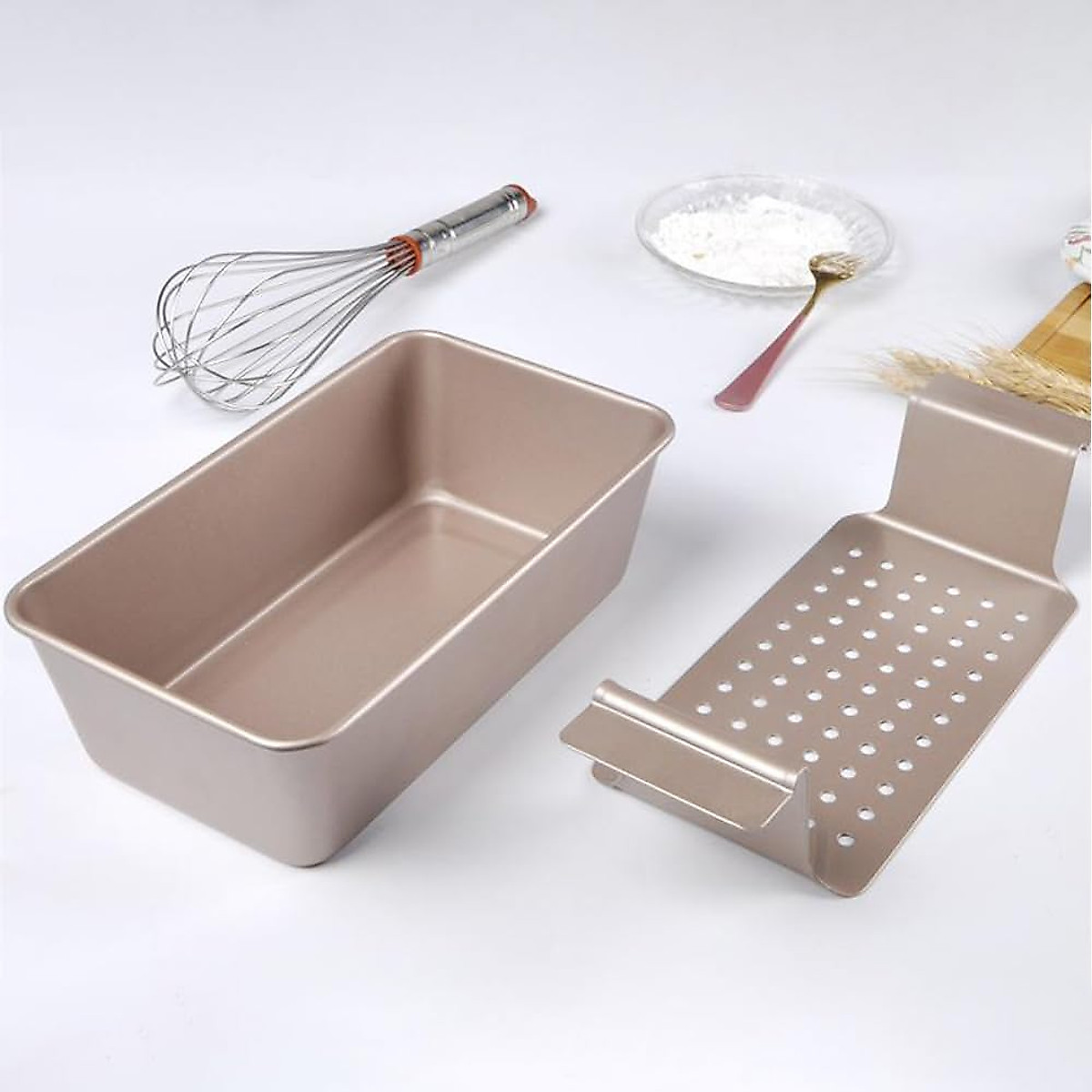 DAYUANDIAN Meatloaf Pan with Drain Tray,9 x 5 Inches Meat Loaf Pans for Baking Bread, Rose Gold Bread Pans,For kitchen baking