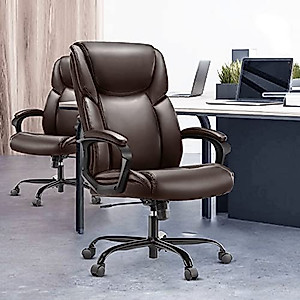 Office Chair - Ergonomic Home Office Chair High Back Executive Computer Desk Chair, Adjustable Height and Tilt Swivel Rocking PU Leather Comfortable Chairs with Wheels Armrest for Adults, Brown